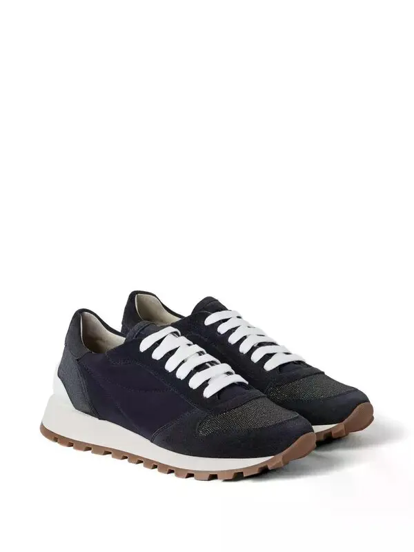Brunello Cucinelli Lace-up Sneakers With Monili Embellishment - Blue