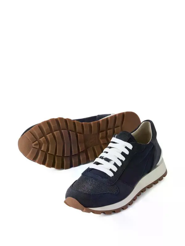 Brunello Cucinelli Lace-up Sneakers With Monili Embellishment - Blue