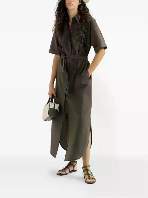 Brunello Cucinelli Short Sleeve Midi Dress With Belt