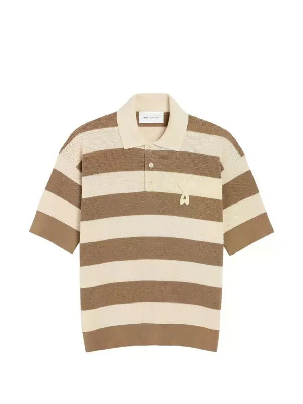AMI Paris White And Brown Cotton De Coeur Polo