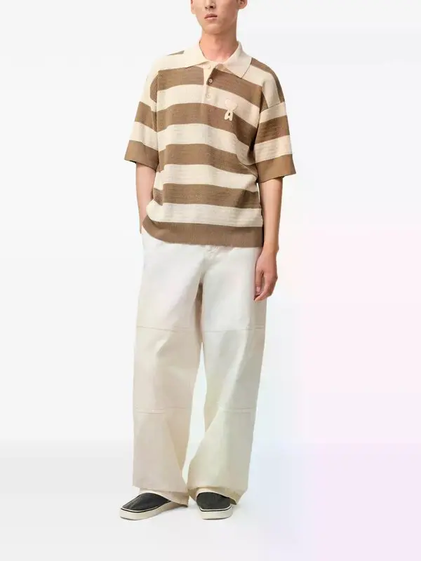 AMI Paris White And Brown Cotton De Coeur Polo