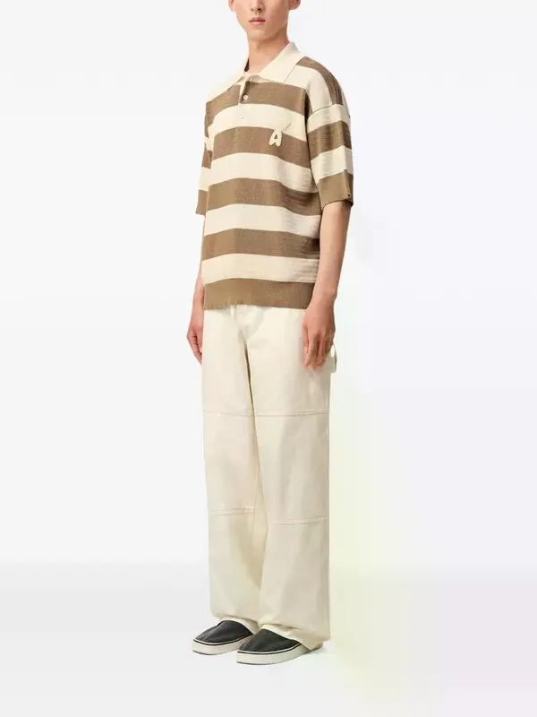 AMI Paris White And Brown Cotton De Coeur Polo