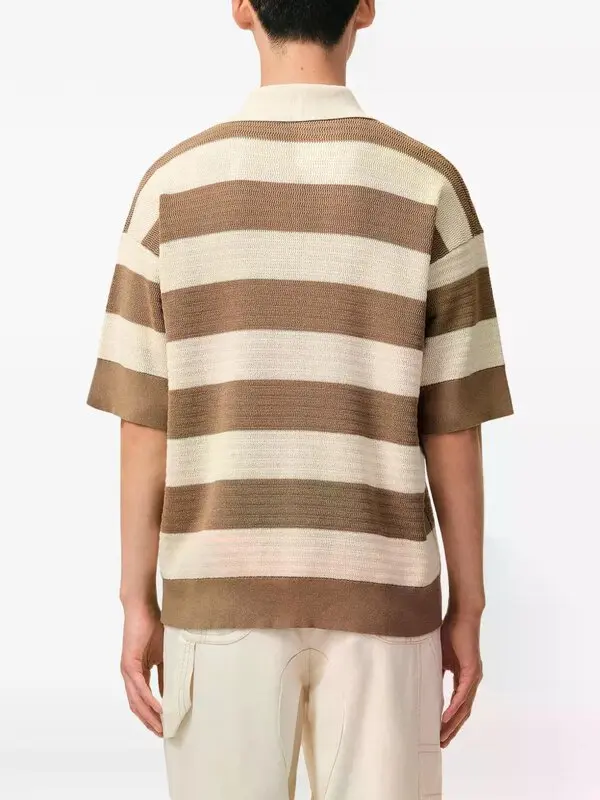 AMI Paris White And Brown Cotton De Coeur Polo