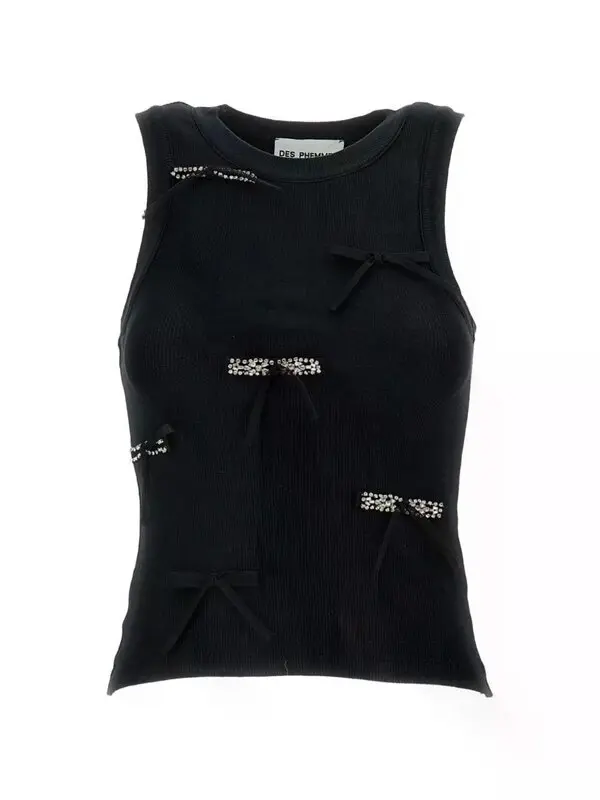 DES_PHEMMES Bow-embellished Ribbed Top - Black