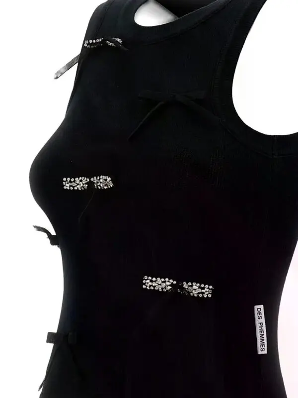 DES_PHEMMES Bow-embellished Ribbed Top - Black