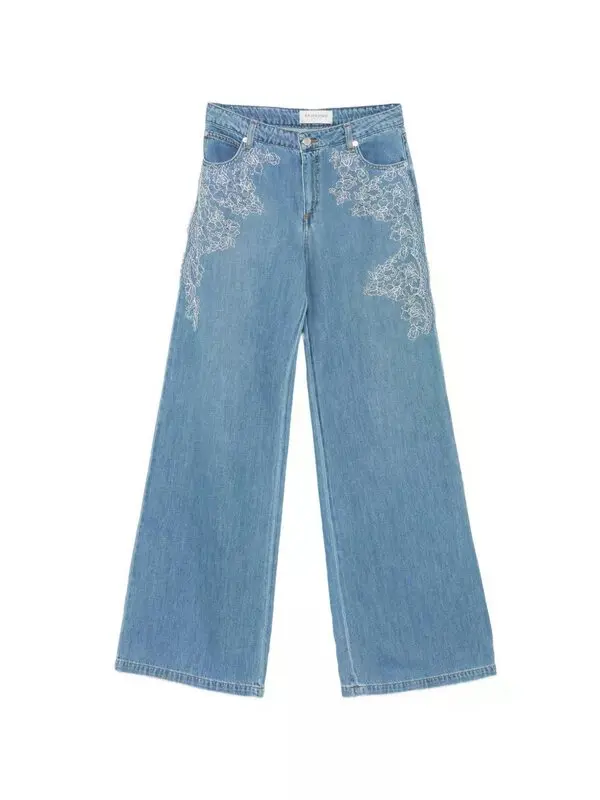 ERMANNO FIRENZE Floral Embroidered Wide Leg Jeans