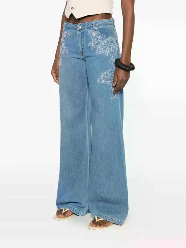 ERMANNO FIRENZE Floral Embroidered Wide Leg Jeans