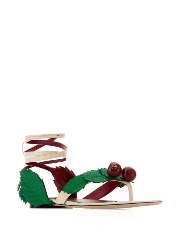 Valentino Garavani Leather Cherry Thong Sandals - Neutrals