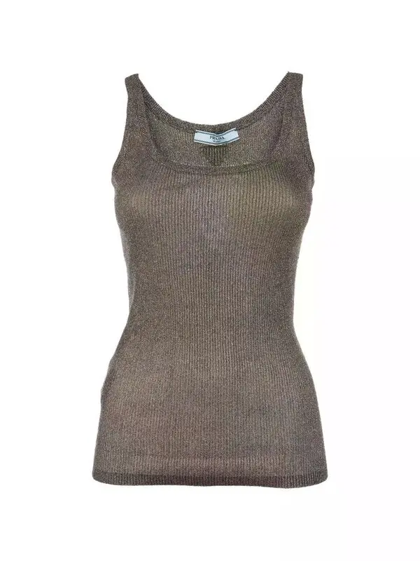 Prada Ribbed Knit Scoop Neck Tank Top - Brown