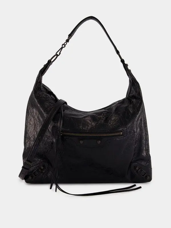 Balenciaga Le City Medium Hobo Bag In Lambskin - Black