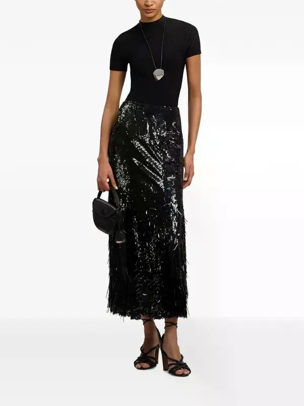 Ralph Lauren Sequin Fringed Midi Skirt