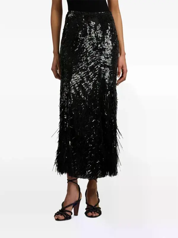 Ralph Lauren Sequin Fringed Midi Skirt