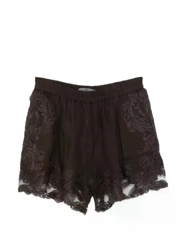 MAURIZIO BRASCHI Lace Trim Shorts - Brown