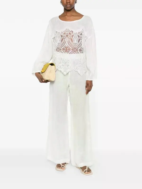 MAURIZIO BRASCHI Lace-trim Wide Leg Trousers