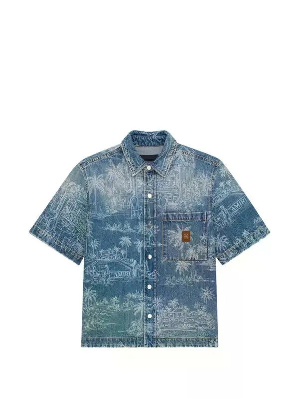 Amiri Palms-print Denim Shirt