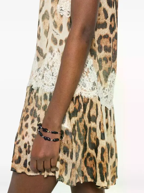 ERMANNO FIRENZE Leopard Print Lace Trim Dress