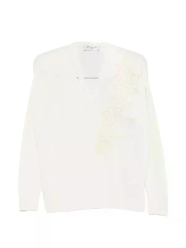 ERMANNO FIRENZE Appliqué V-neck Sweater - White