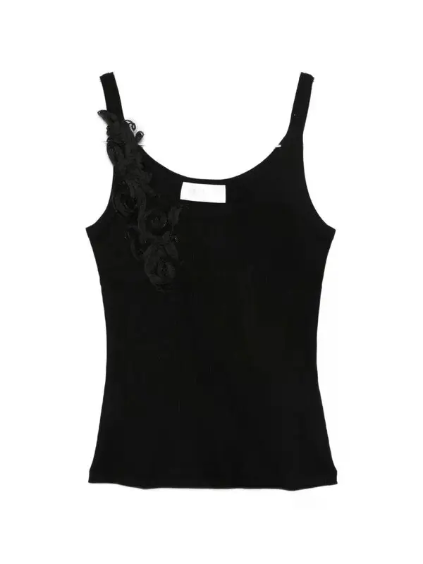 ERMANNO FIRENZE Floral Applique Top - Black