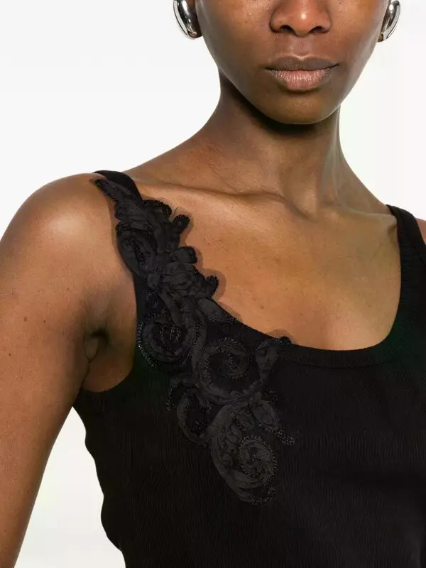 ERMANNO FIRENZE Floral Applique Top - Black