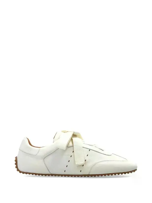 ODISSI Ribbon-fastening Leather Sneakers - White