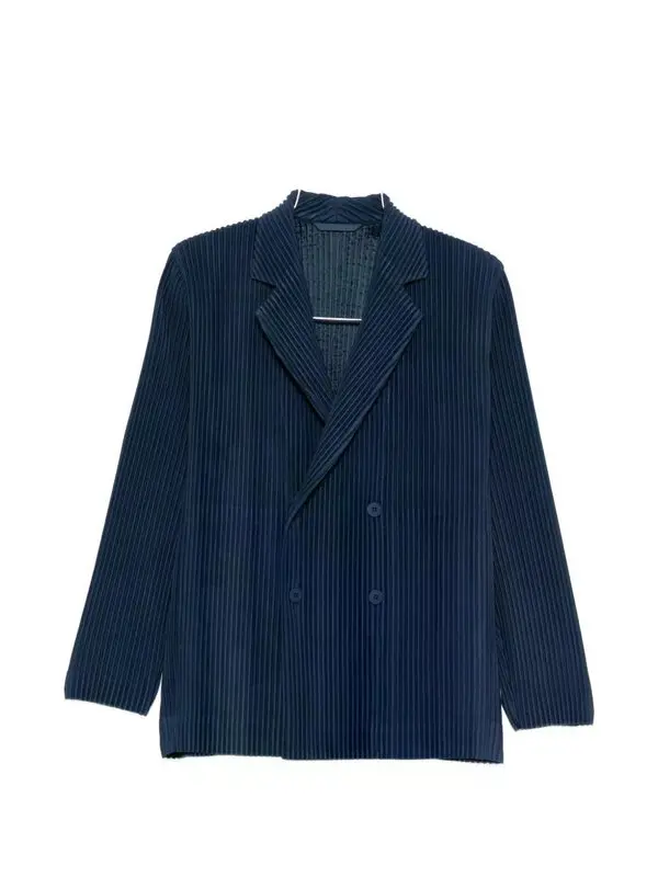 Issey Miyake Pleated Double-breasted Jacket - Blue