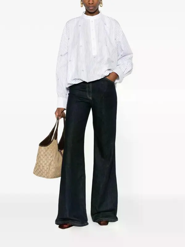 Gucci Striped Embroidery Blouse - White