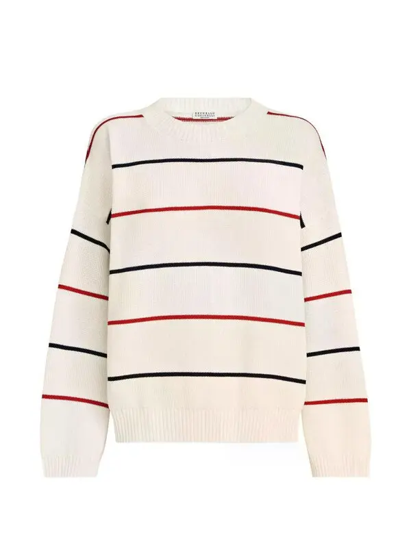 Brunello Cucinelli Cotton Striped Sweater - Neutrals