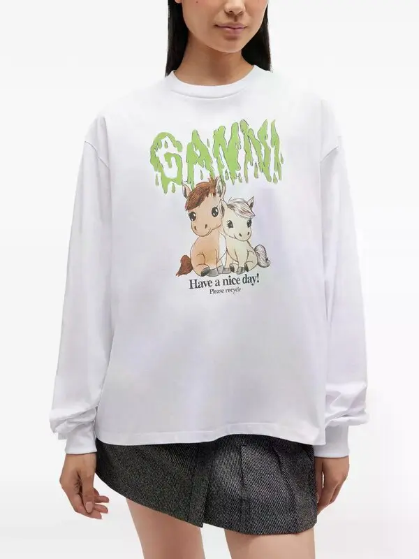 GANNI Graphic Print T-shirt - Ecru