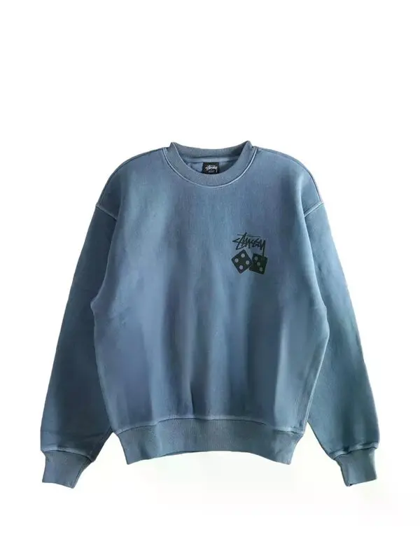 StÜssy Dice Pig Dyed Crew Printed Sweatshirt - Blue
