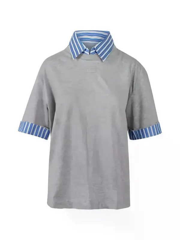 N°21 Striped-collar T-shirt - Grey