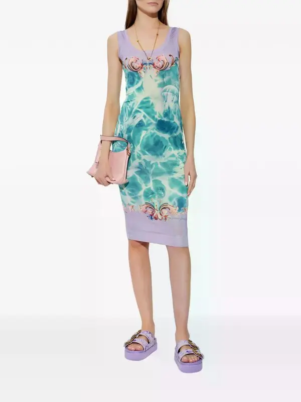 Versace Printed Sleeveless Midi Dress - Blue