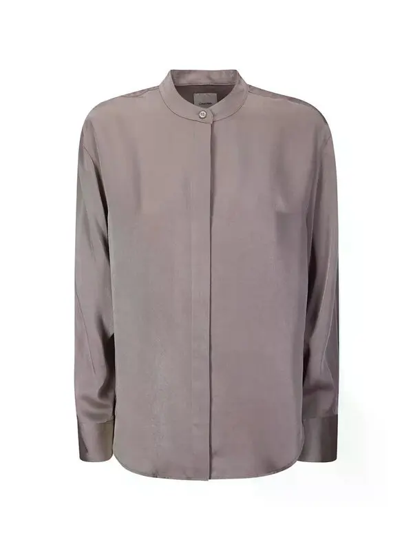Calvin Klein Band-collar Satin Shirt - Grey
