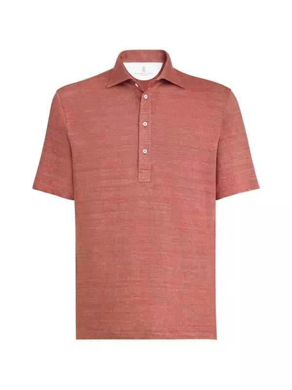 Brunello Cucinelli Linen And Cotton Mélange Jersey Polo With Shirt-style Collar - Orange