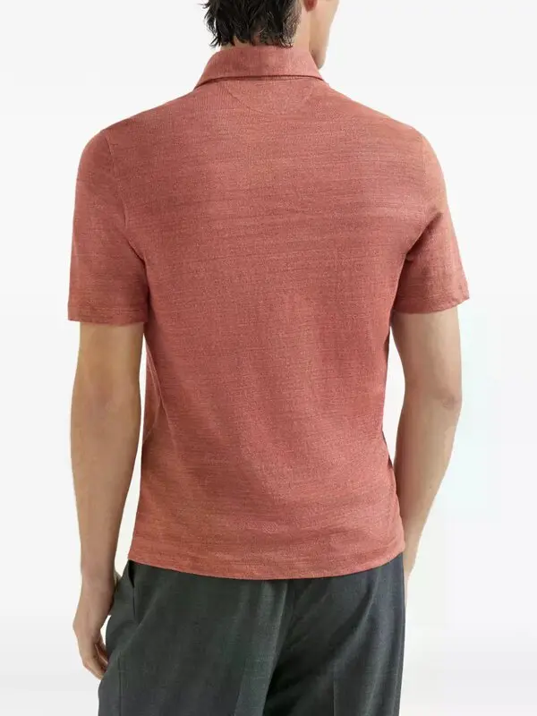Brunello Cucinelli Linen And Cotton Mélange Jersey Polo With Shirt-style Collar - Orange