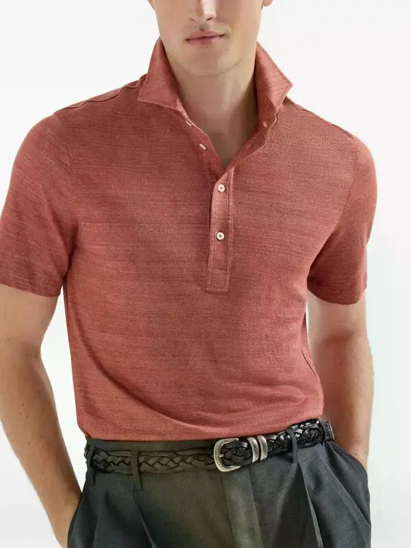 Brunello Cucinelli Linen And Cotton Mélange Jersey Polo With Shirt-style Collar - Orange
