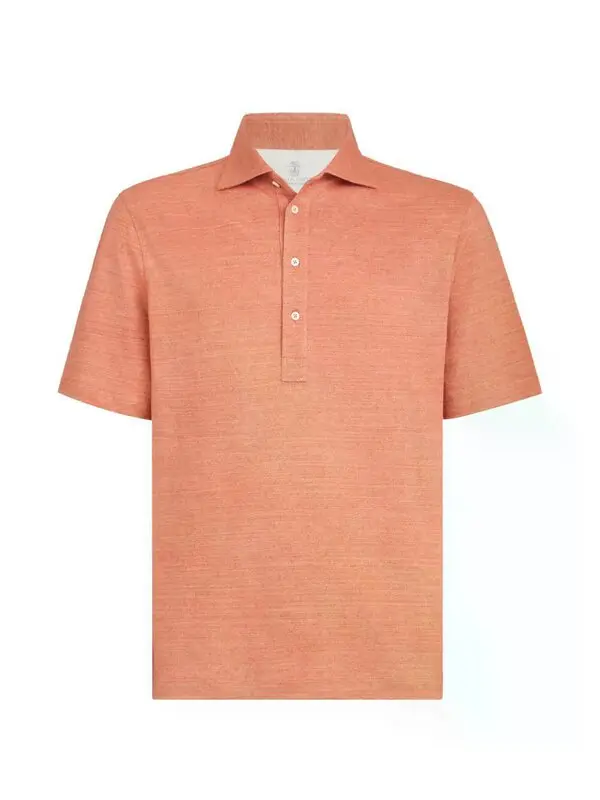 Brunello Cucinelli Linen And Cotton Mélange Jersey Polo With Shirt-style Collar - Orange