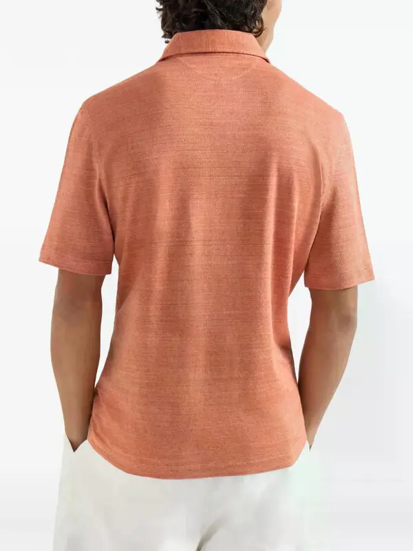 Brunello Cucinelli Linen And Cotton Mélange Jersey Polo With Shirt-style Collar - Orange