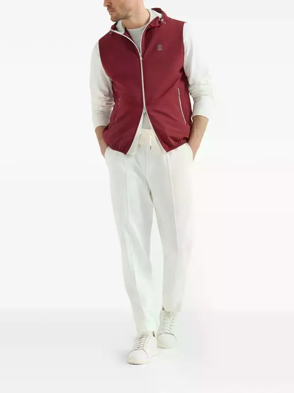 Brunello Cucinelli Bonded Nylon Hooded Vest With Logo - Red