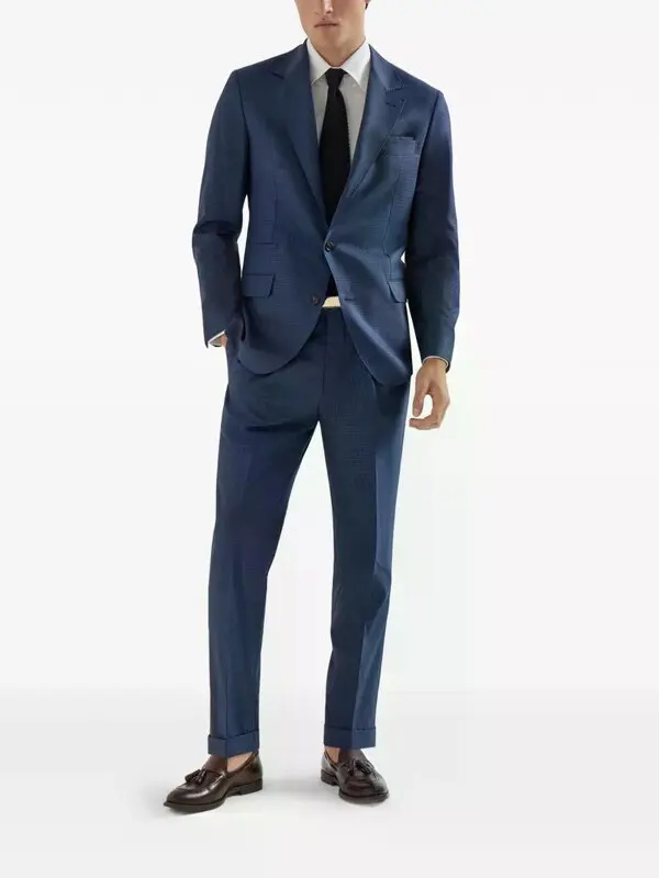 Brunello Cucinelli Virgin Wool Houndstooth Trousers - Blue