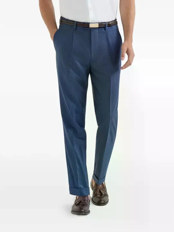 Brunello Cucinelli Virgin Wool Houndstooth Trousers - Blue