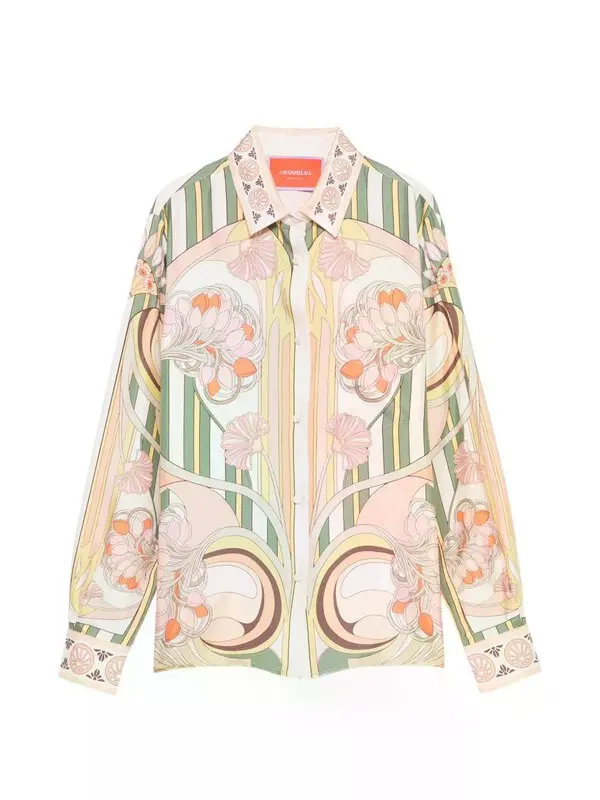 La DoubleJ Floral-print Striped Shirt - Neutrals