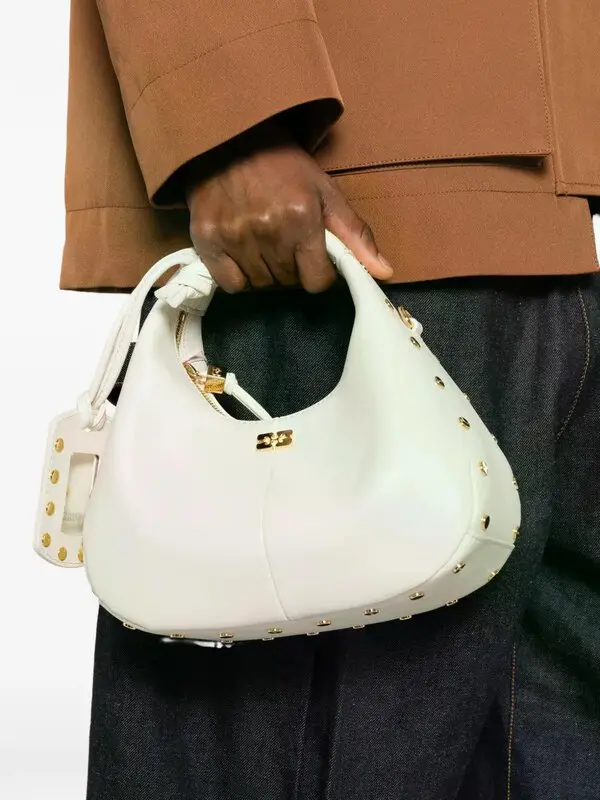 GANNI Logo Detail Studded Tote Bag - Neutrals