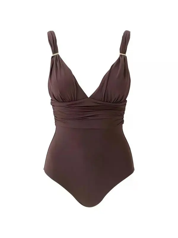 Melissa Odabash Panarea V-neck Ruched Swimsuit - Brown