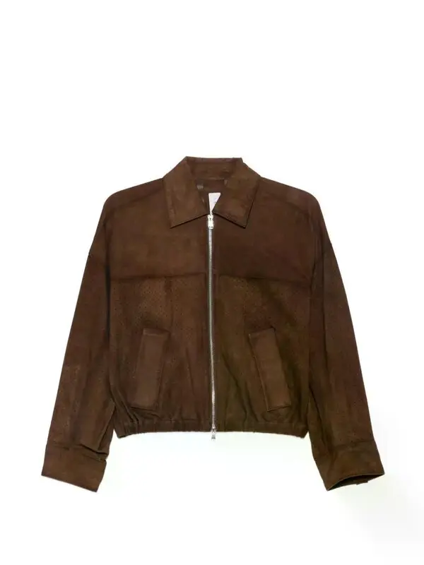 BULLY Perforated Zip Leather Jacket - Brown