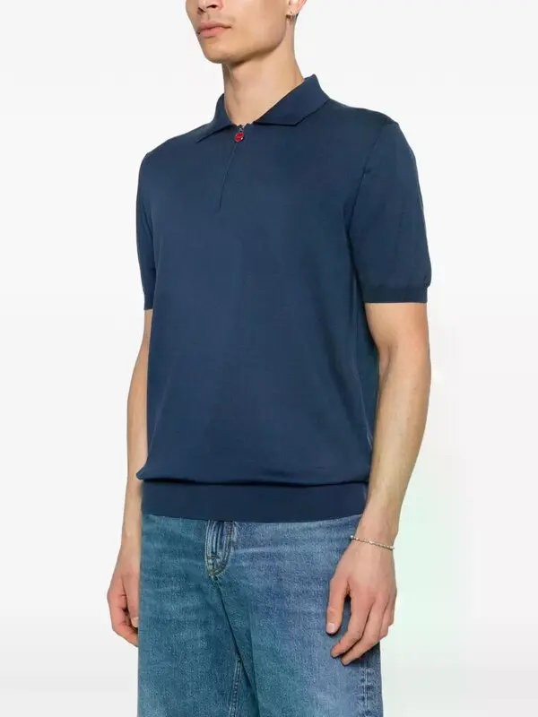Kiton Zip-up Cotton Polo Shirt - Blue