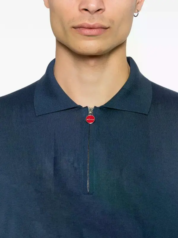 Kiton Zip-up Cotton Polo Shirt - Blue