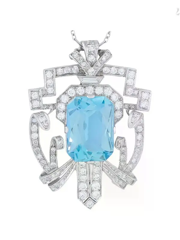 LB EXCLUSIVE Diamond And Aquamarine Pendant - Silver
