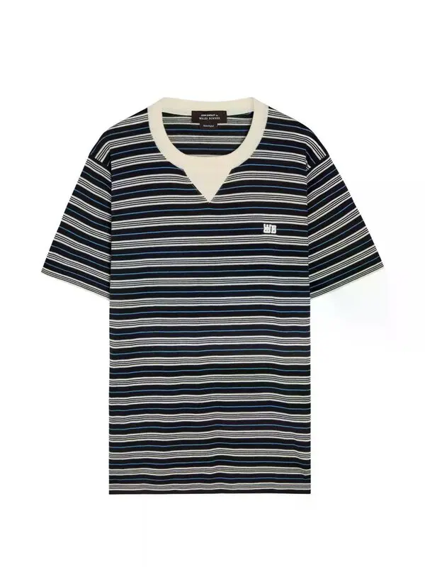 WALES BONNER Striped-pattern V-neck T-shirt - Blue