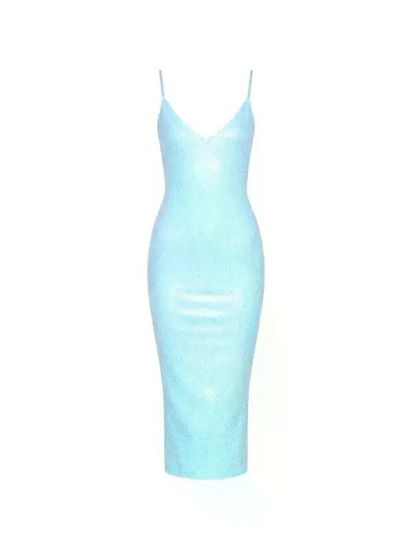 FLEUR DU MAL Sequin V-neck Midi Dress - Blue