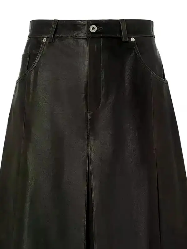 HALFBOY Front-pleat Leather Midi Skirt